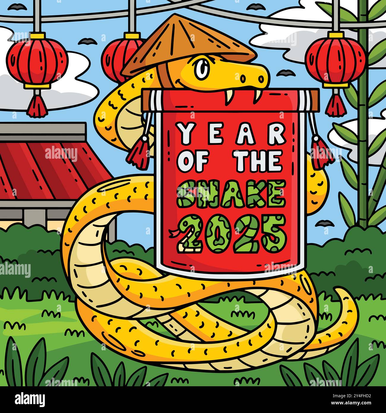 Year of the Snake 2025 Banner Colored Cartoon Stock Vector Image & Art ...