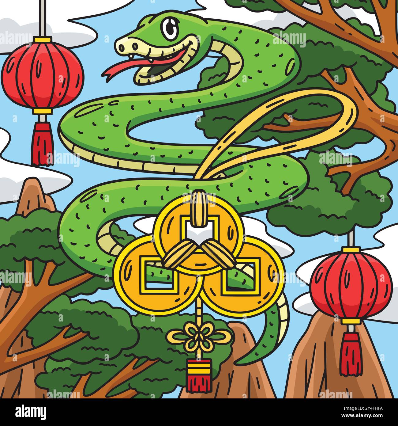 Year of the Snake Feng Shui Colored Cartoon Stock Vector Image & Art ...
