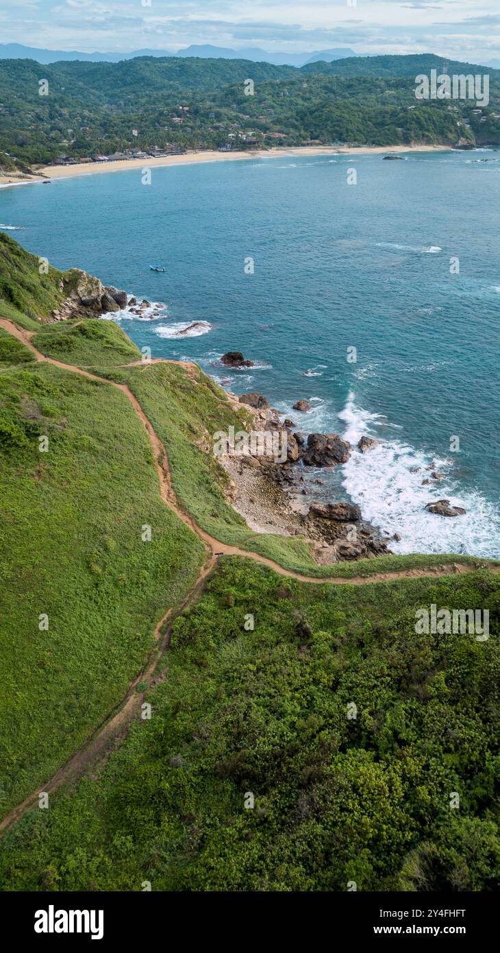 Aerial view of Punta Cometa viewpoint, southernmost point of Oaxaca ...