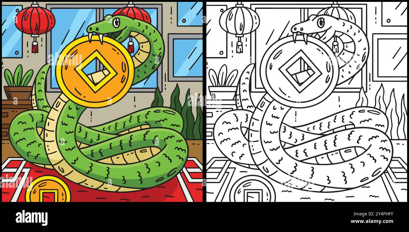 Year of the Snake Biting Coin Illustration Stock Vector Image & Art - Alamy