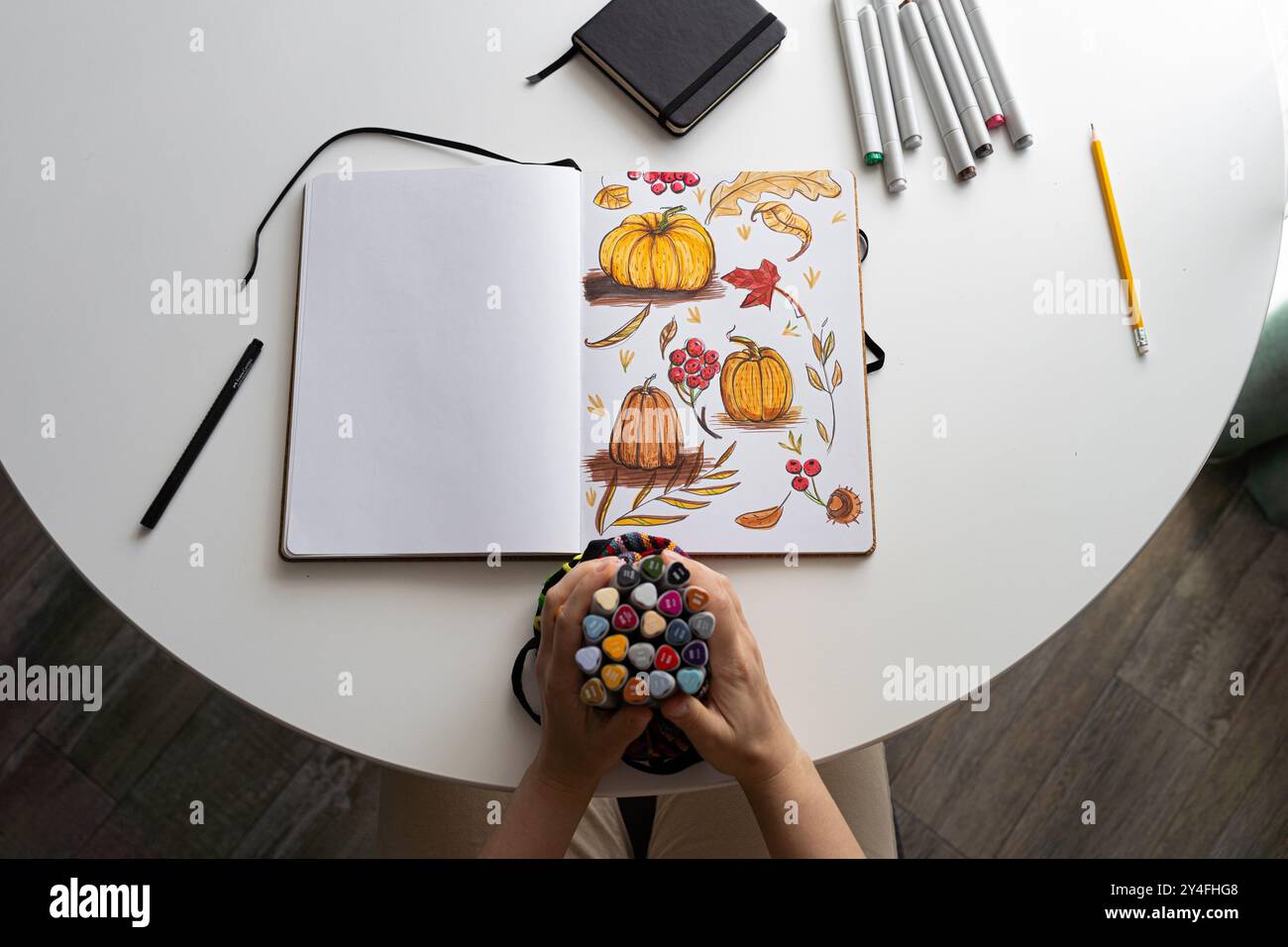Hand coloring autumn-themed illustration Stock Photo - Alamy