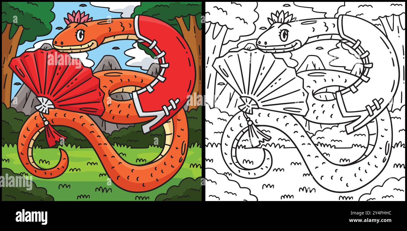 Year of the Snake with Hand Fan Illustration Stock Vector Image & Art ...