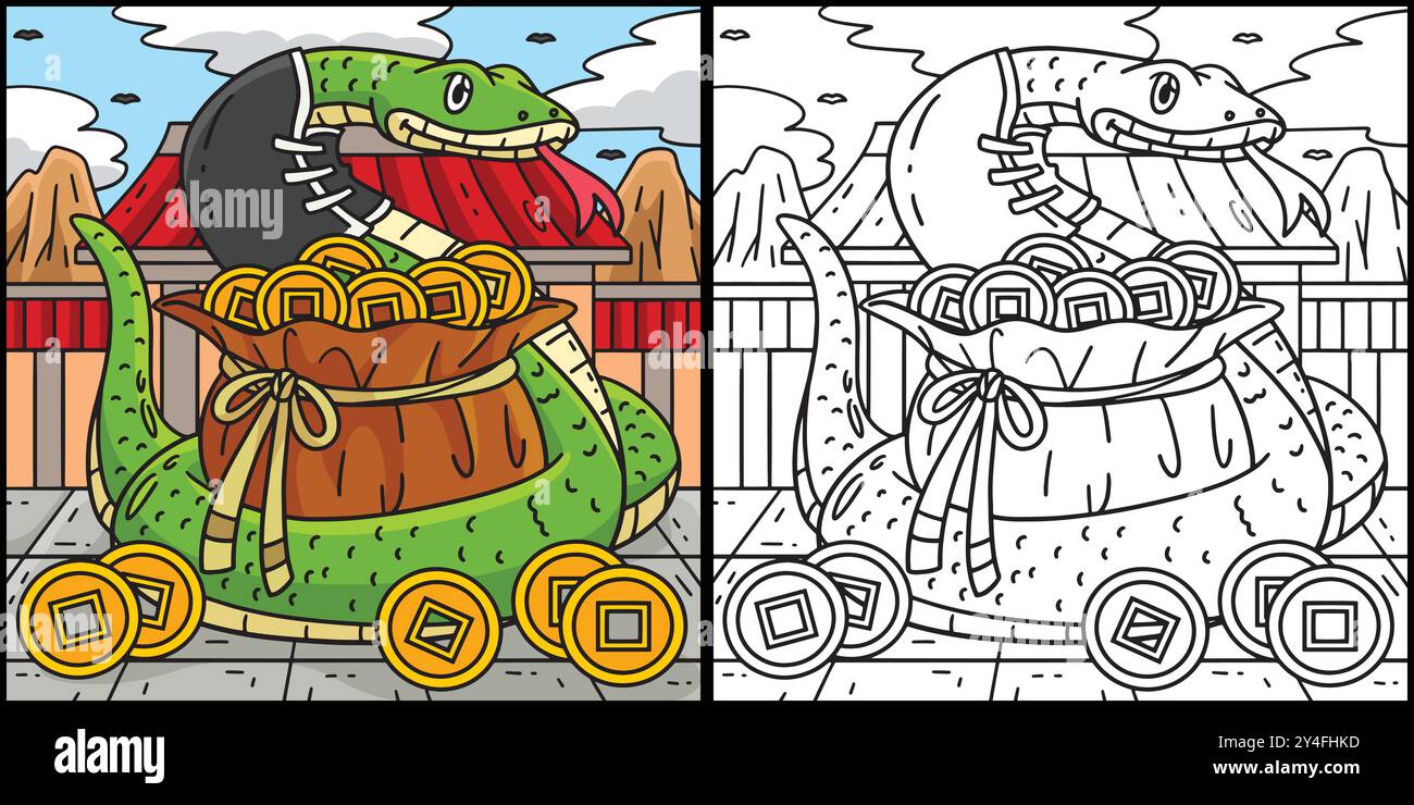 Year of the Snake and Money Bag Illustration Stock Vector Image & Art ...