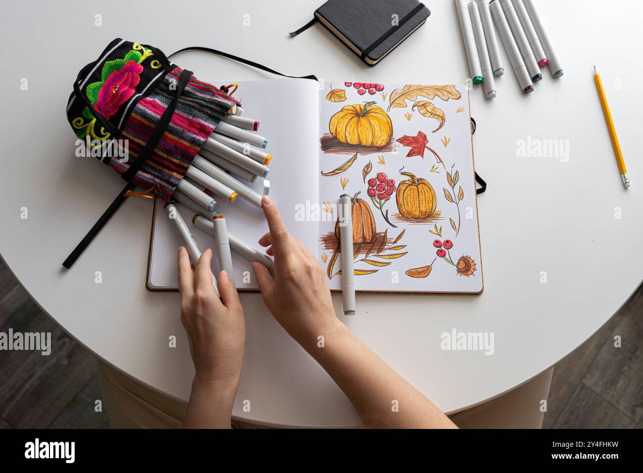 Hand coloring autumn-themed illustration Stock Photo - Alamy