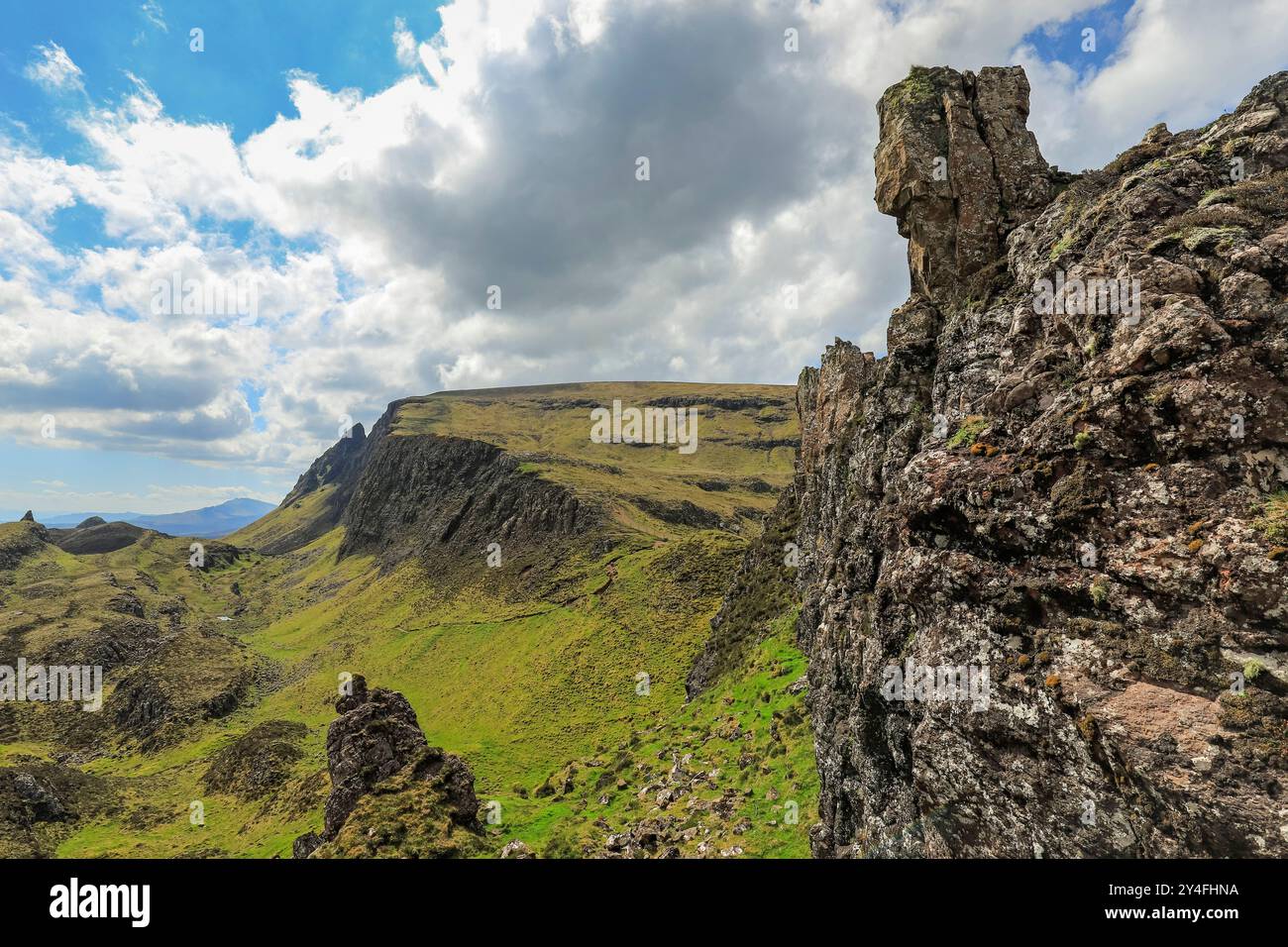 Landslip landscape & basalt lava over Jurassic sediment cliffs at the ...