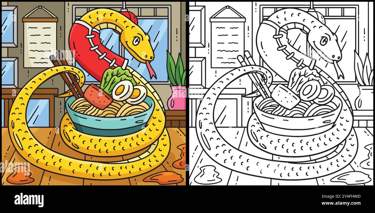 Year of the Snake Bowl Of Noodles Illustration Stock Vector Image & Art ...