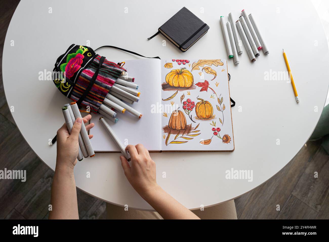 Hand coloring autumn-themed illustration Stock Photo - Alamy