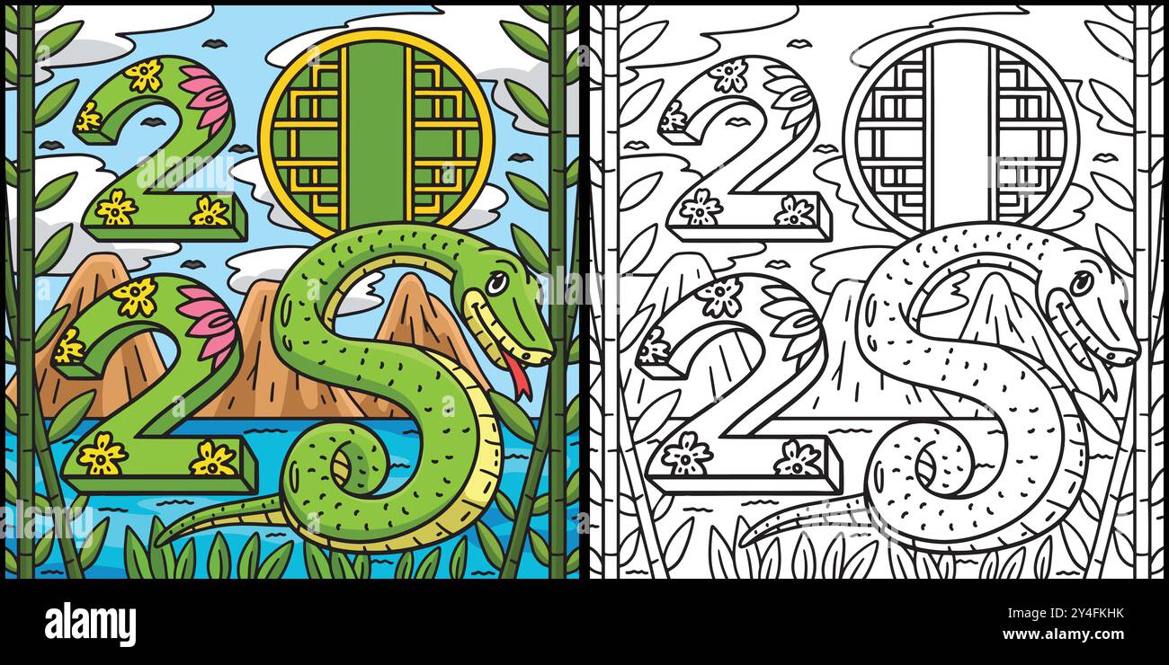 Year of the Snake 2025 Coloring Page Illustration Stock Vector Image ...