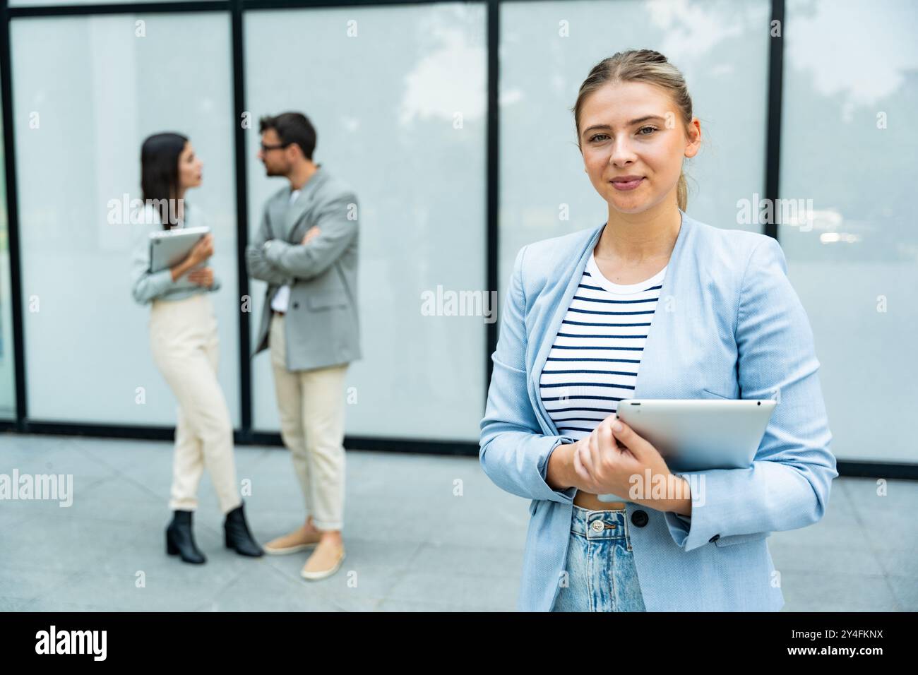Portrait of happy smiling confident female leader businesswoman ...