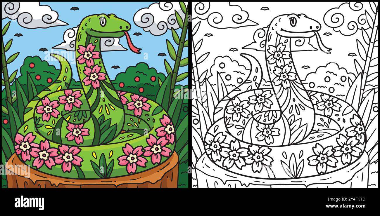 Year of the Snake Pattern Coloring Illustration Stock Vector Image ...