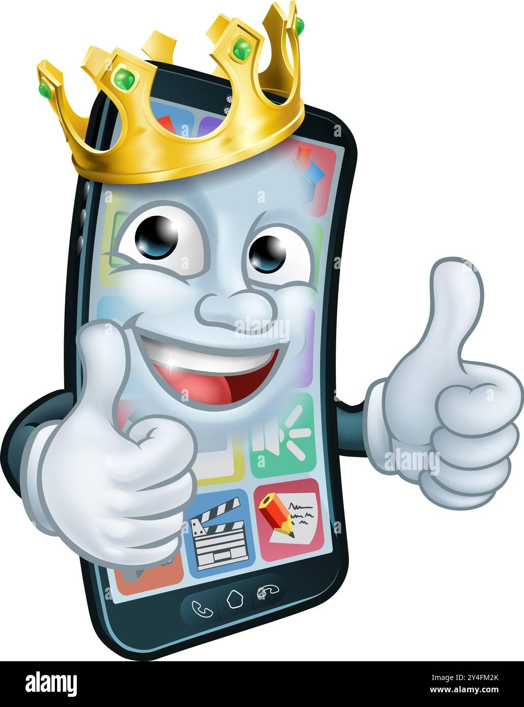 Mobile Phone King Crown Thumbs Up Cartoon Mascot Stock Vector Image ...