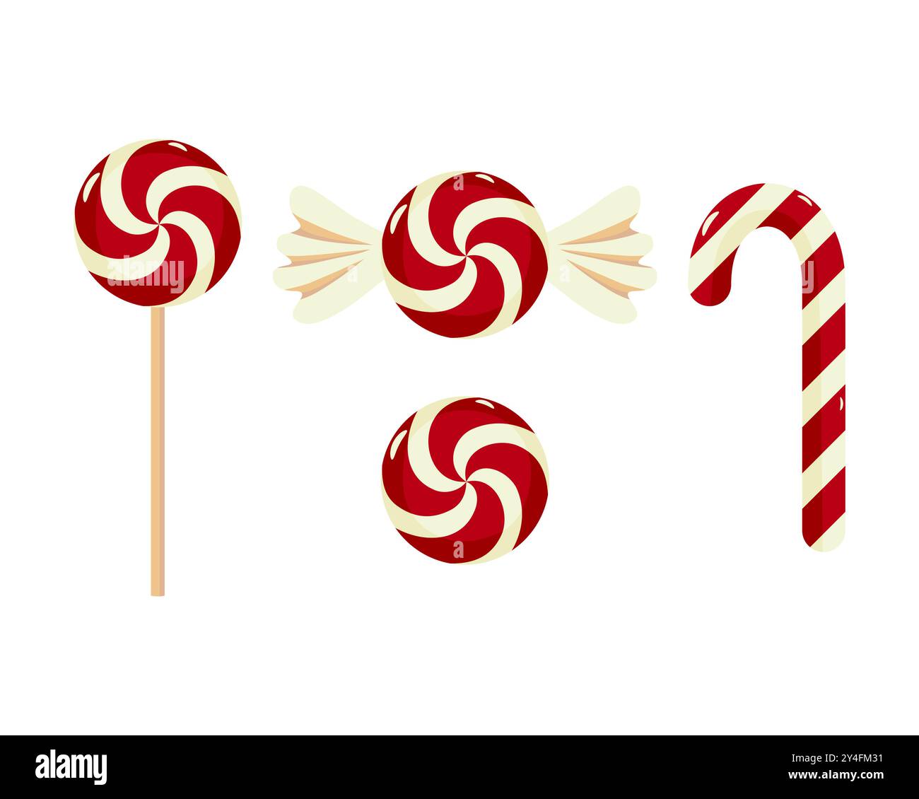 A set of red and white peppermint candies in various forms, including a ...
