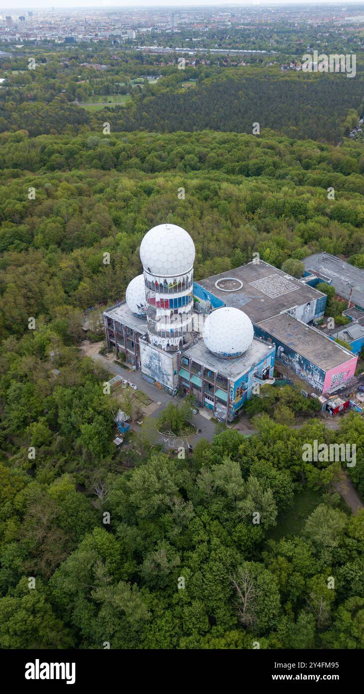 Aerial view of Spying station on Teufelsberg (DDR history) in Berlin ...