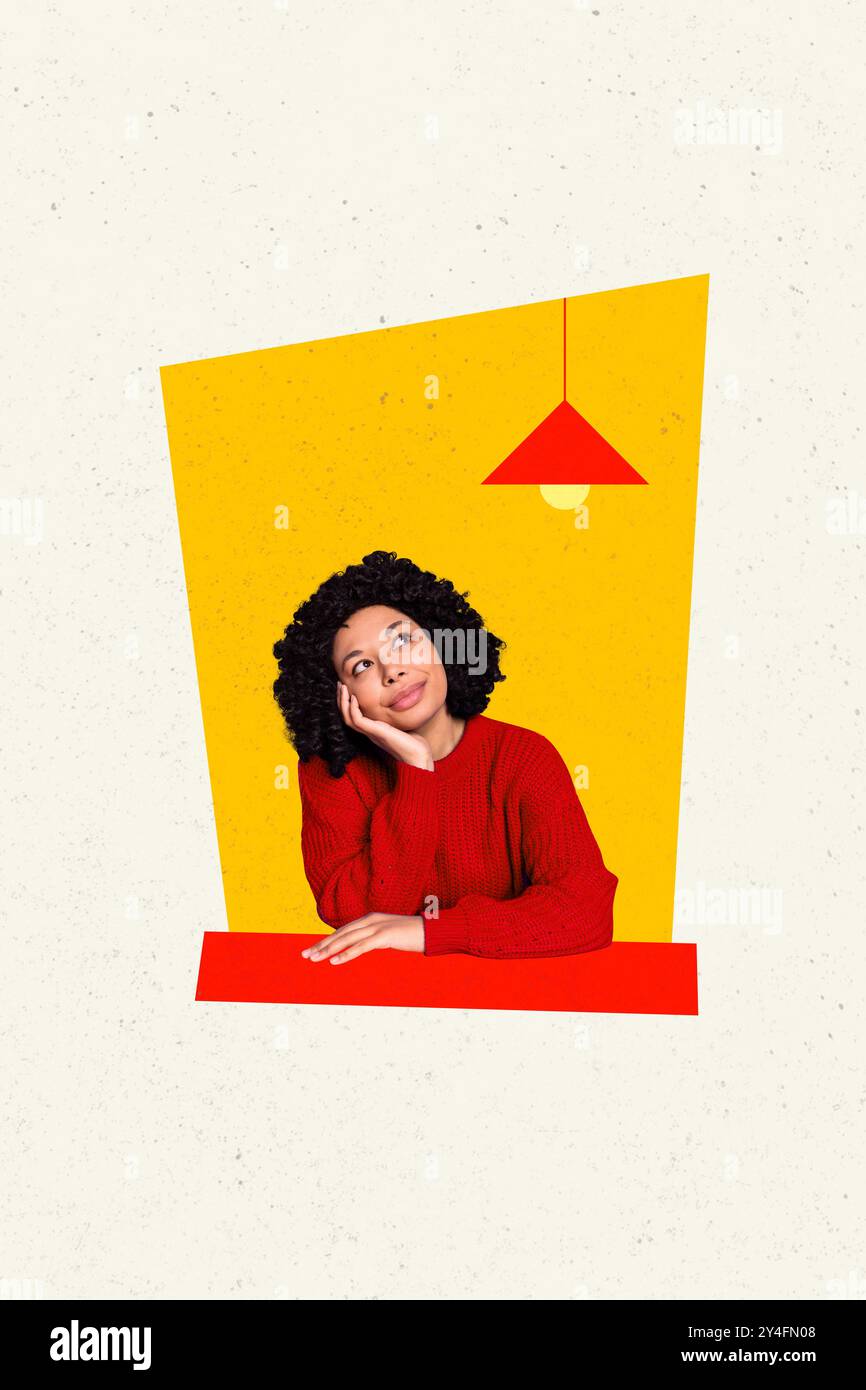 Vertical poster collage young dreamy woman lamp lightbulb interior ...