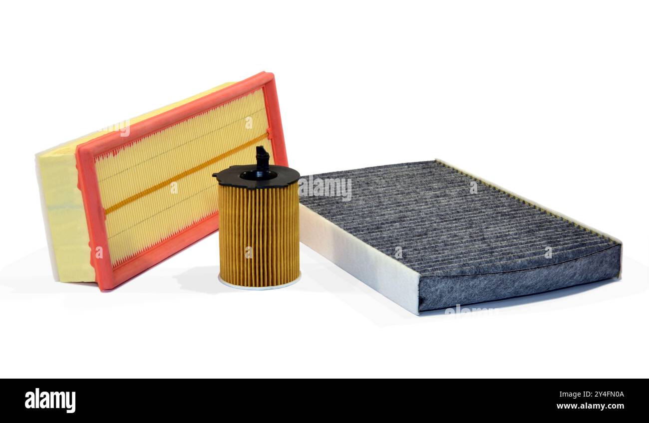 Car filter set - oil filter, air filter, pollen filter Stock Photo - Alamy