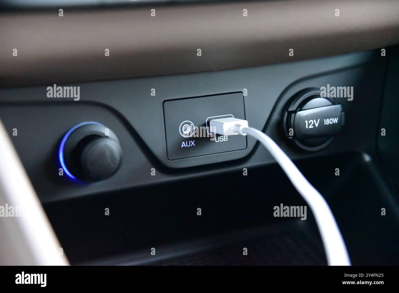 Connected USB cable into the USB port on the car dashboard Stock Photo ...