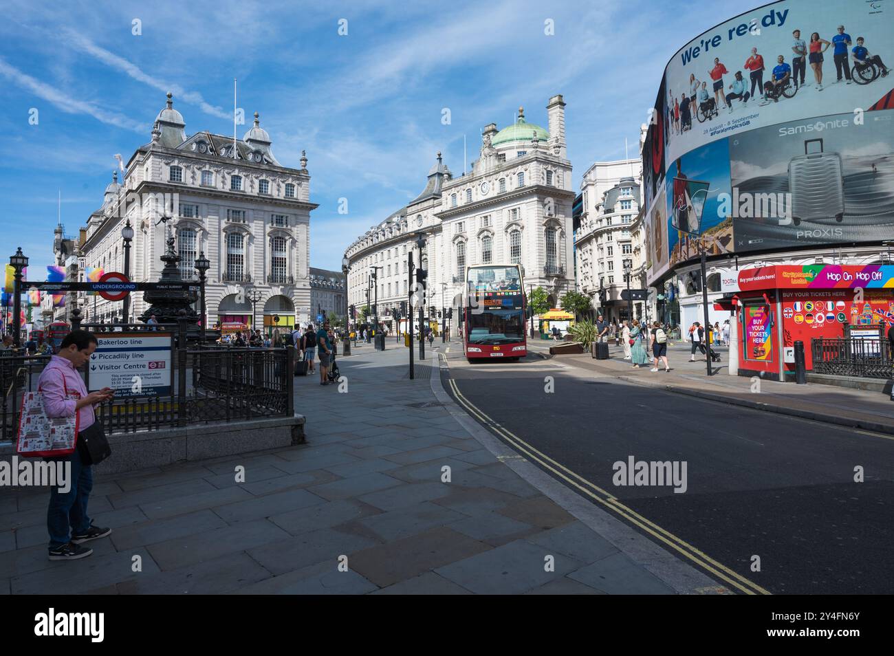 Street scene in Piccadilly Circus looking West towards Regent Street with video advertising ...