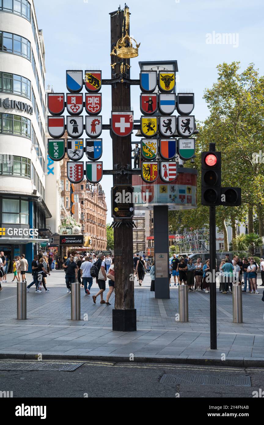 Cantonal Tree a gift from Switzerland in Swiss Court showing the coats ...