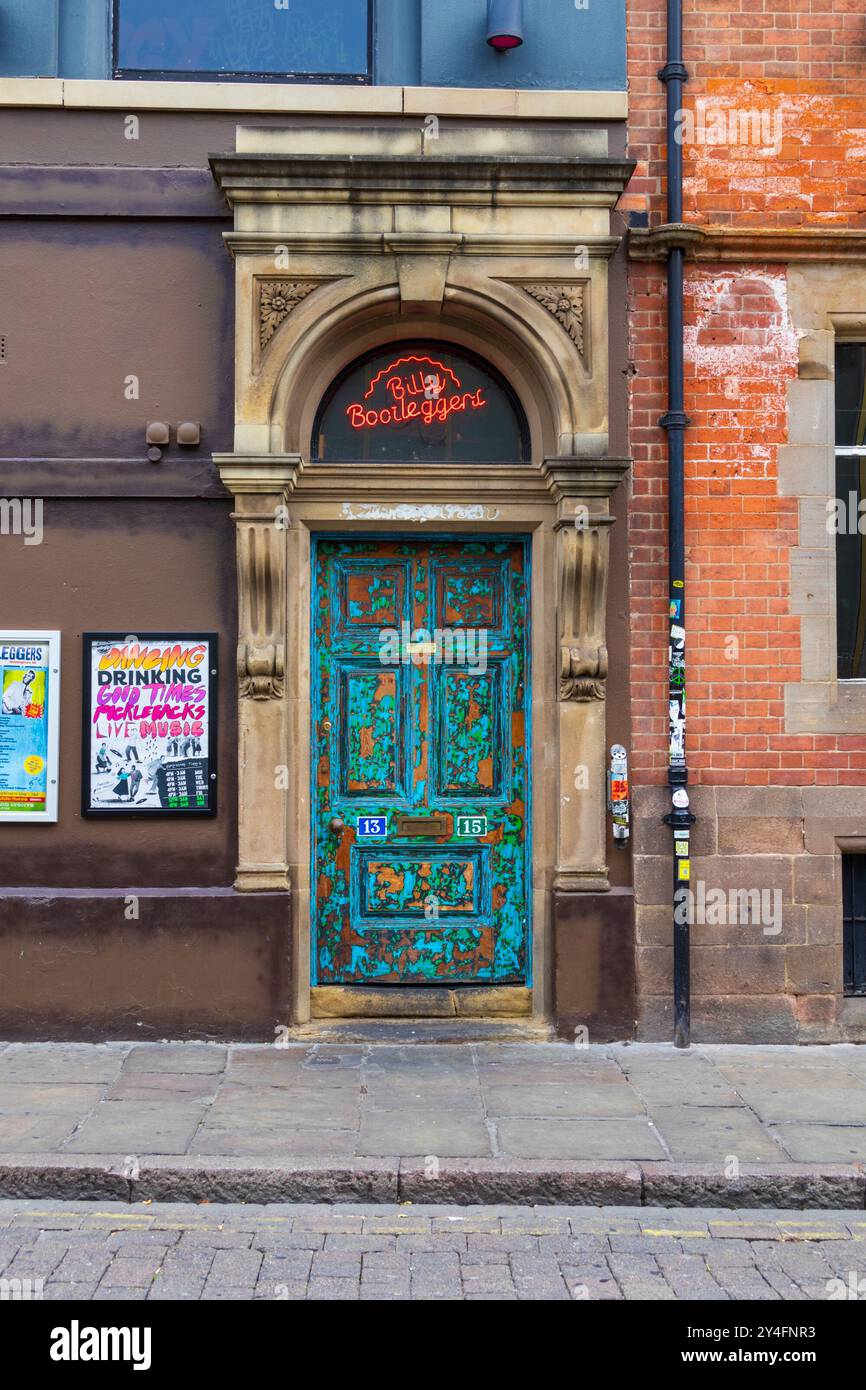Colourful entrance to Billy Bootleggers, Nottingham city centre, uk ...