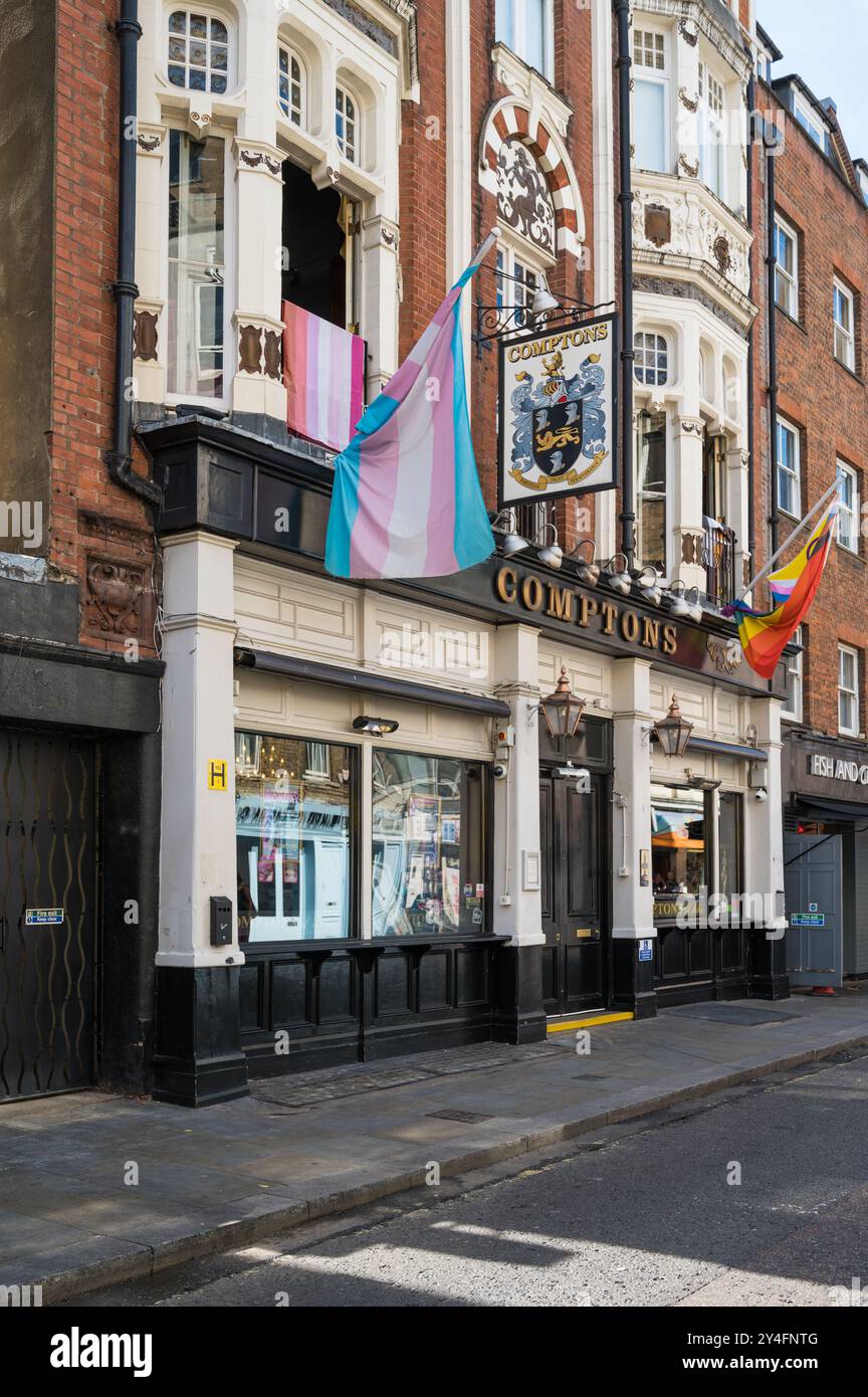Exterior of Comptons a gay scene pub on Old Compton Street Soho London ...
