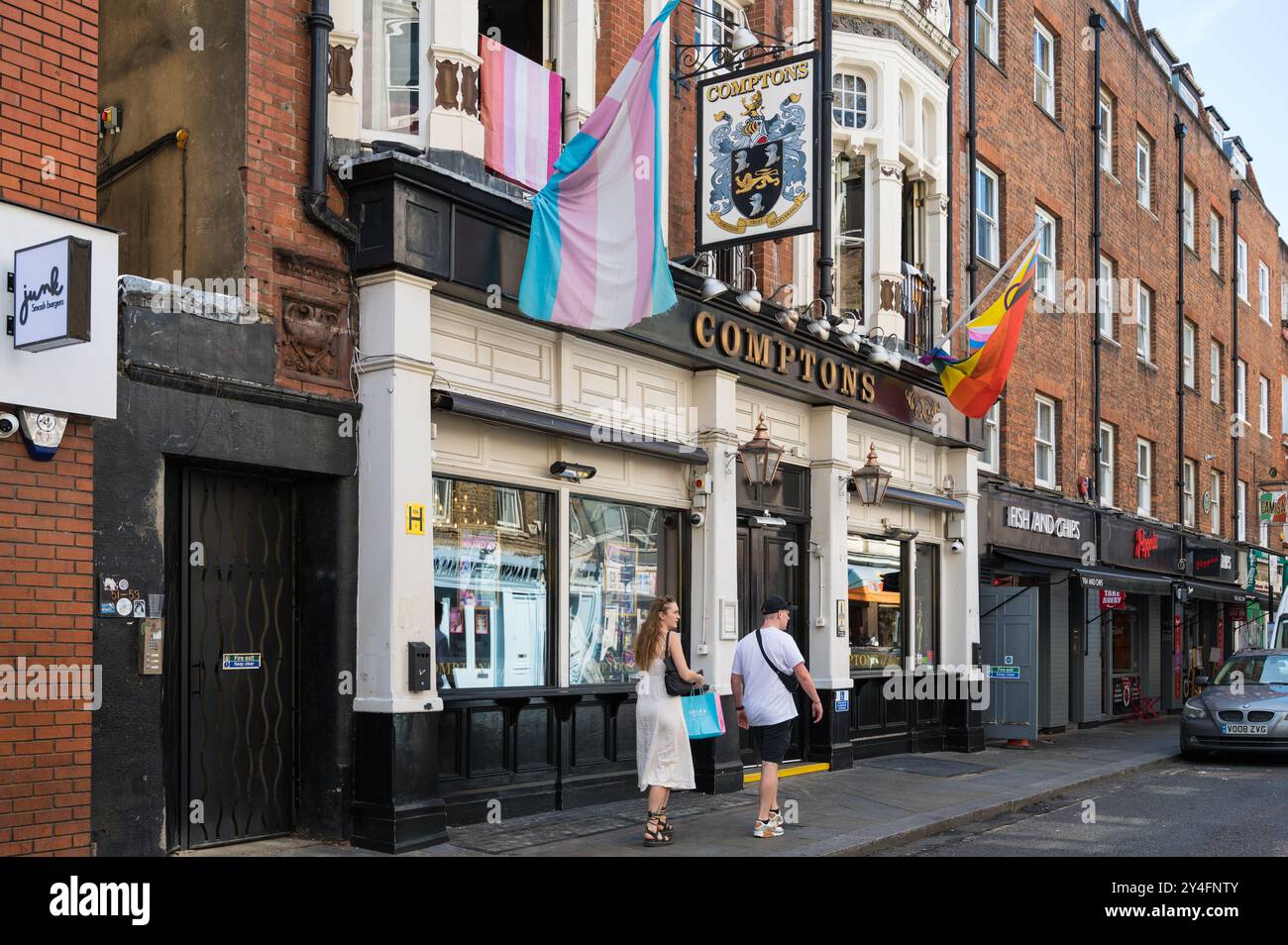 Exterior of Comptons a gay scene pub on Old Compton Street Soho London ...