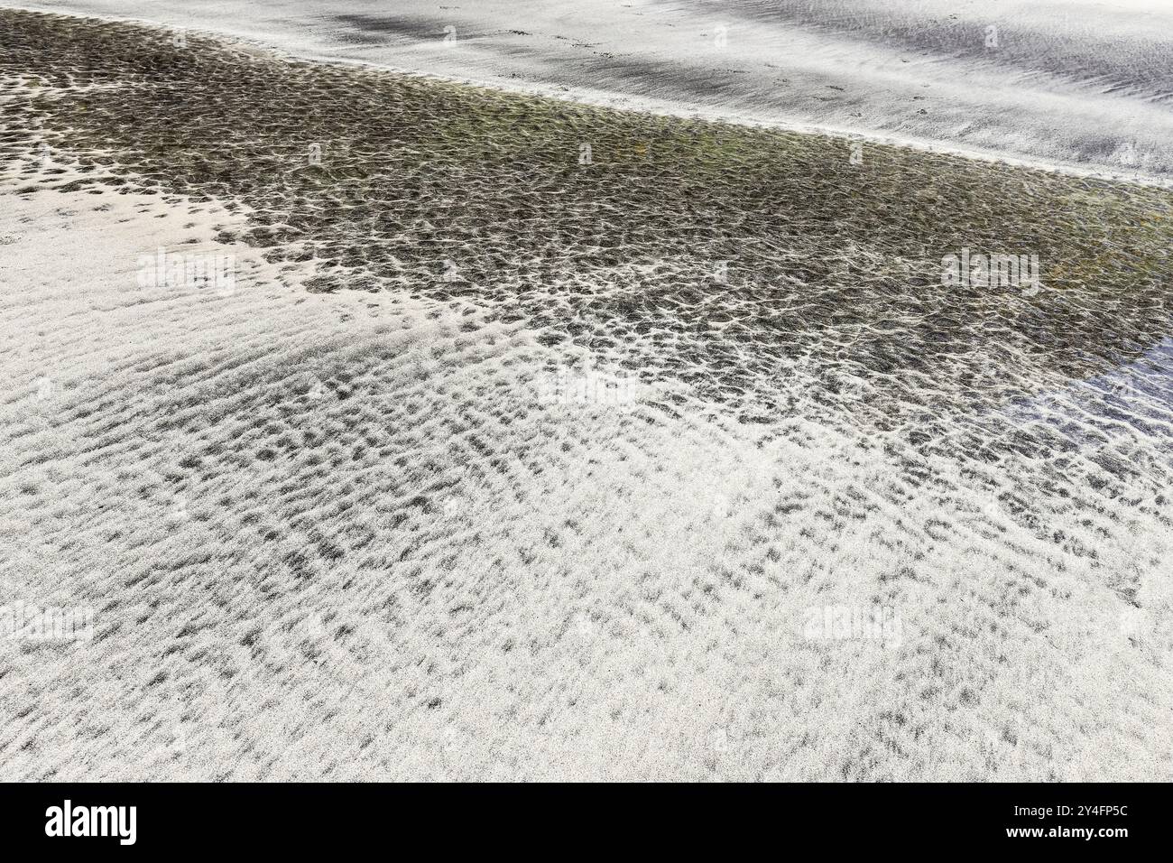 Tidal sorting patterns white sand & dark minerals into streaks at west ...