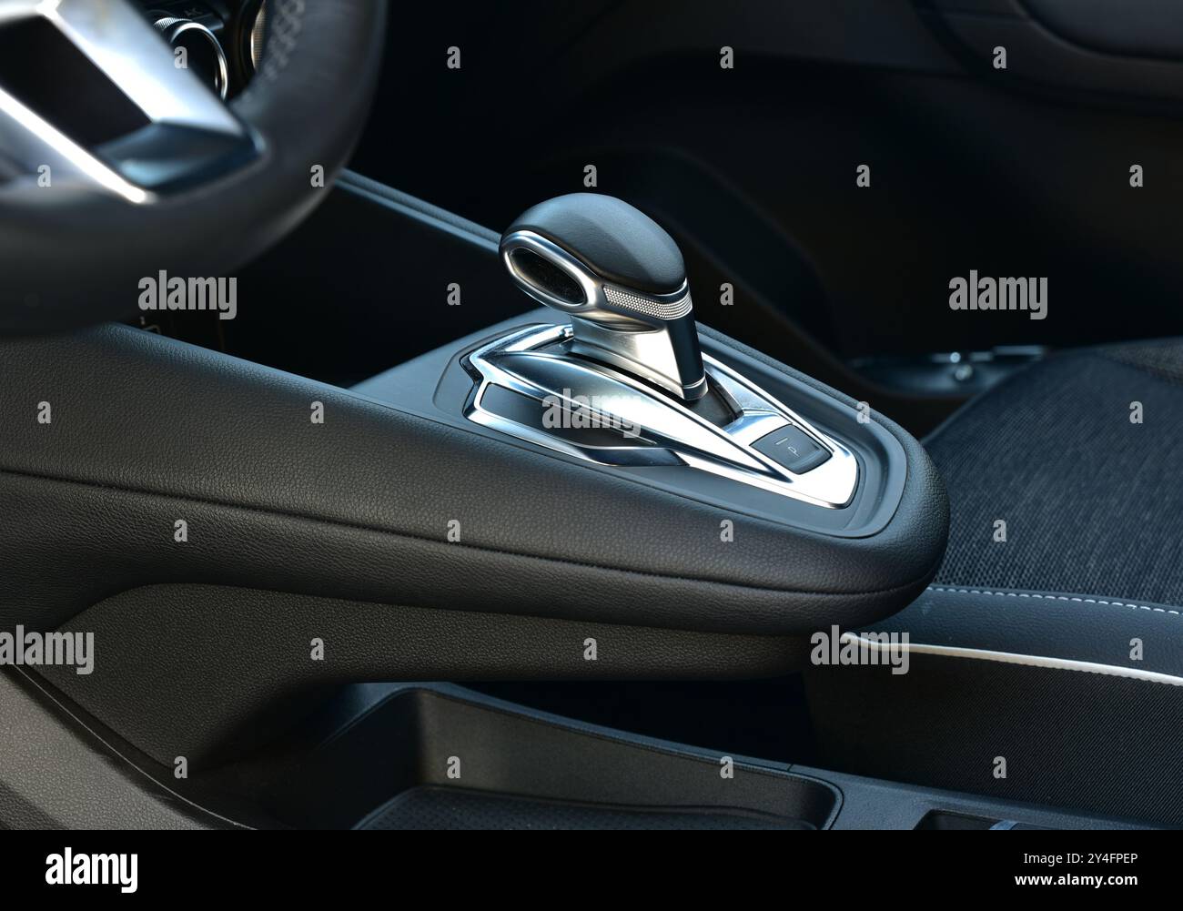 Modern automatic transmission lever on the passenger car console Stock ...