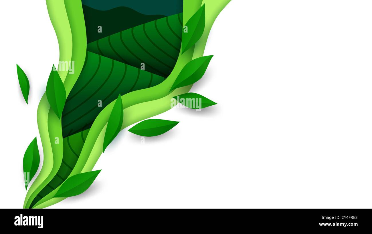 Paper cut tea plantations featuring 3d layered frame with vibrant green ...