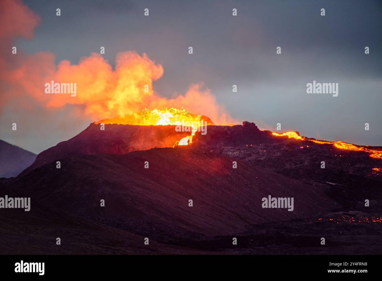 Fagradalsfjall volcano in activity in 2021 about 40 kilometers from ...
