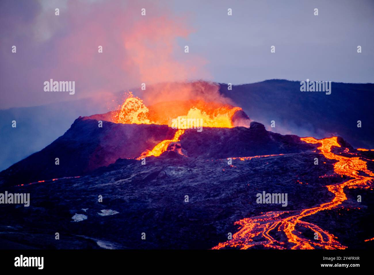 Fagradalsfjall volcano in activity in 2021 about 40 kilometers from ...