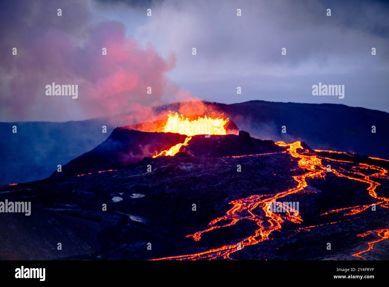 Fagradalsfjall volcano in activity in 2021 about 40 kilometers from ...