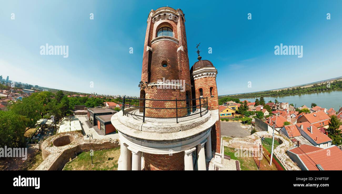 Aerial drone view of Gardos Tower in Belgrade, constructed in 1896 ...