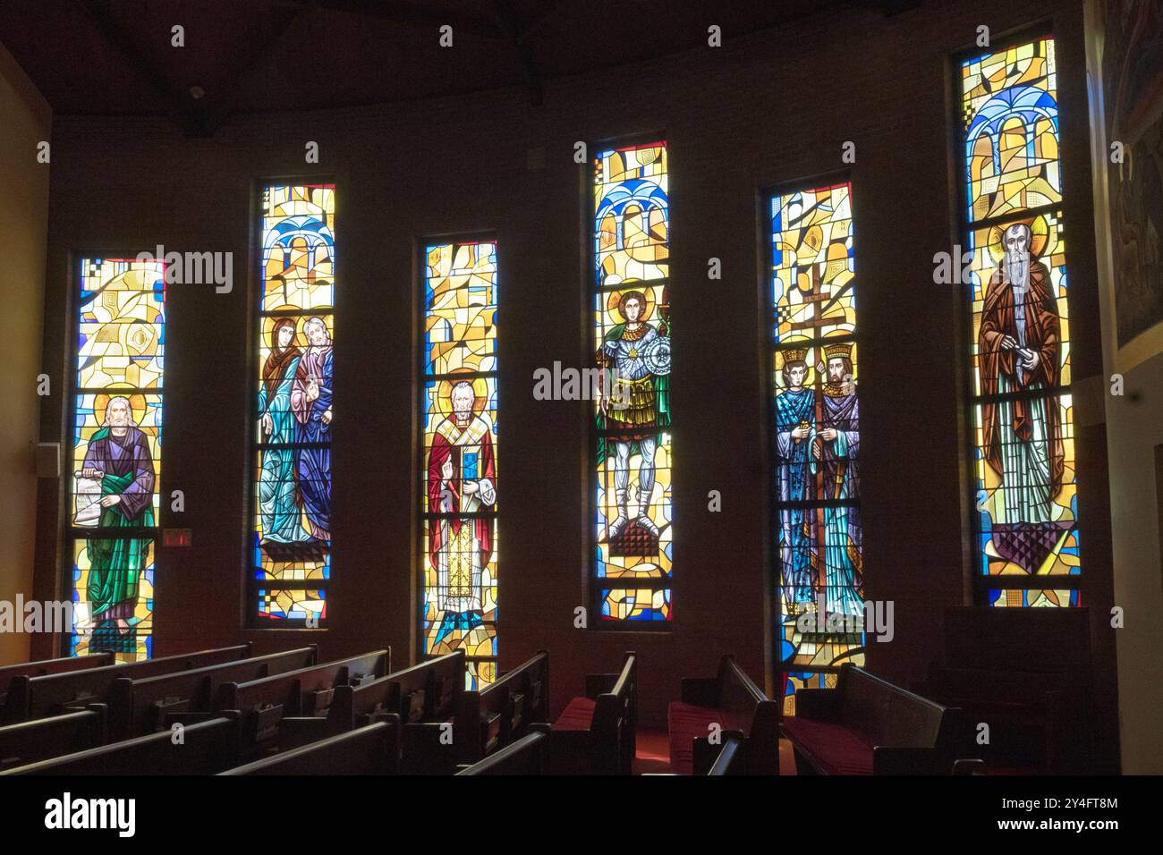 6 religious stained glass windows inside the Holy Trinity Greek ...