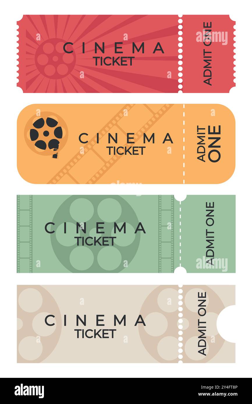 Set of cinema ticket templates in pastel colors. Different shapes ...