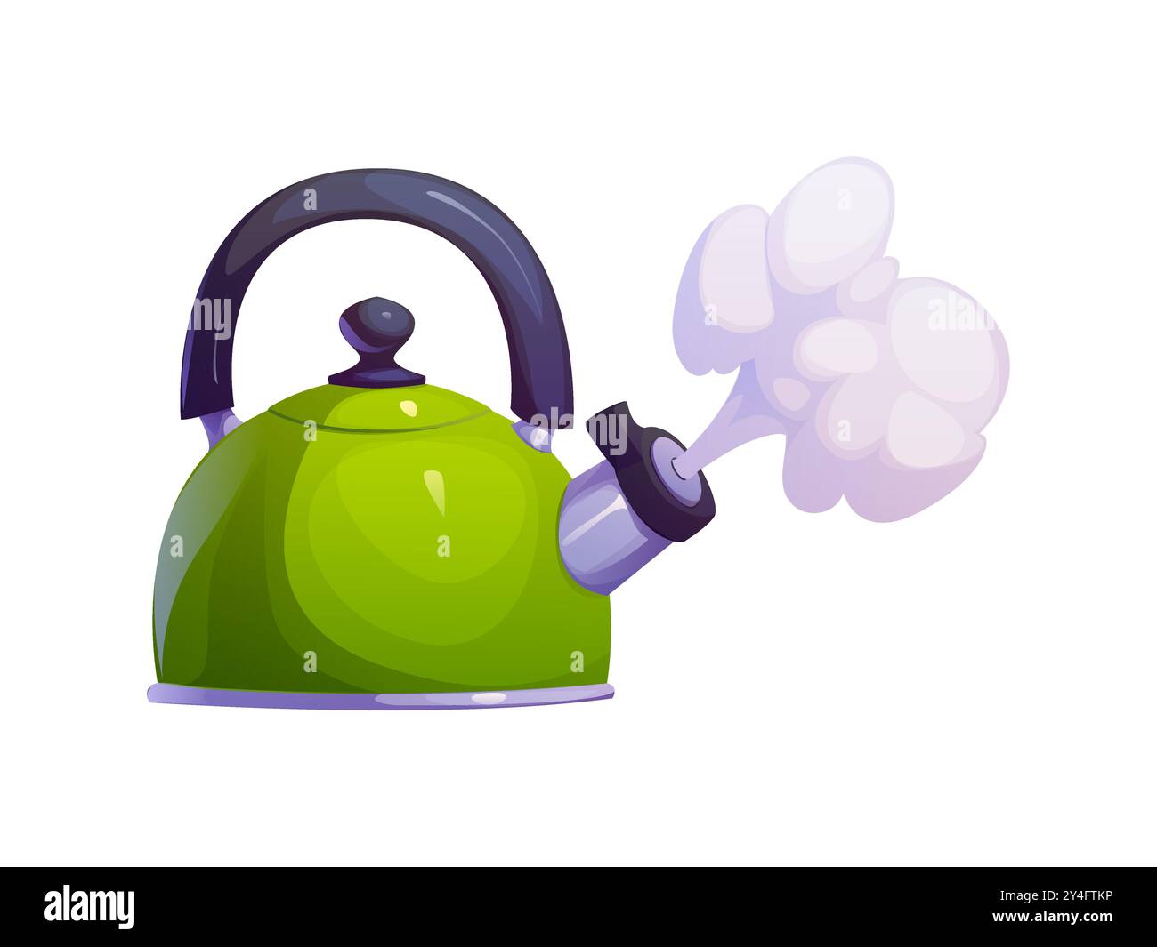 Boiling kettle, isolated cartoon vector green teapot with glossy ...