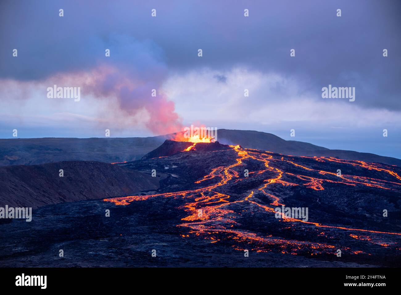 Fagradalsfjall volcano in activity in 2021 about 40 kilometers from ...