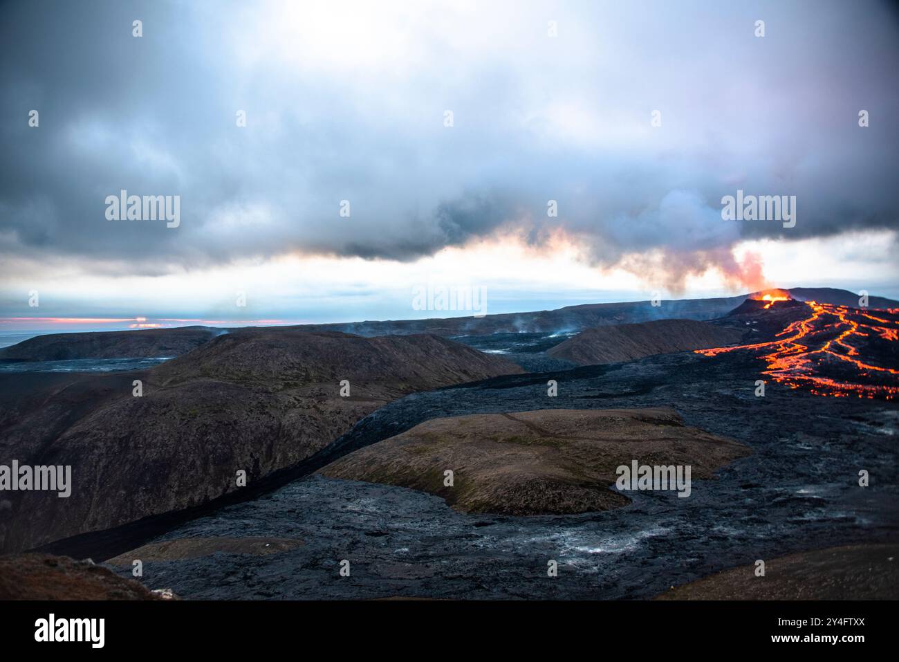 Fagradalsfjall volcano in activity in 2021 about 40 kilometers from ...