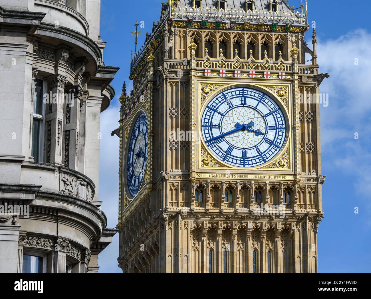 London, UK. Big Ben (Elizabeth Tower) clockface and No1 Parliament ...