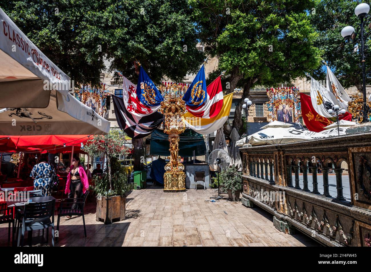 Capital City of Gozo, Victoria, Street scene with celebration banners ...