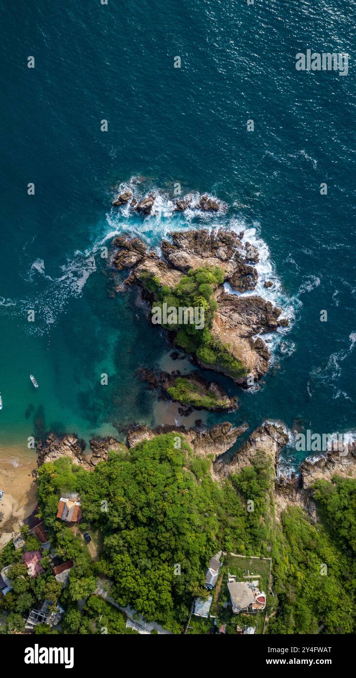 Aerial view of Puerto Angel, a Mexican town located in the State of ...