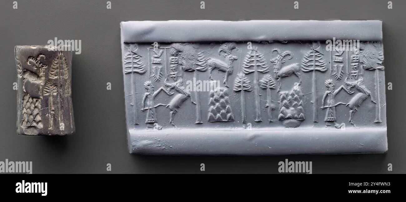 7315. Cylinder Seal from Mesopotamia dating c. 2250-2150 BC, depicting ...