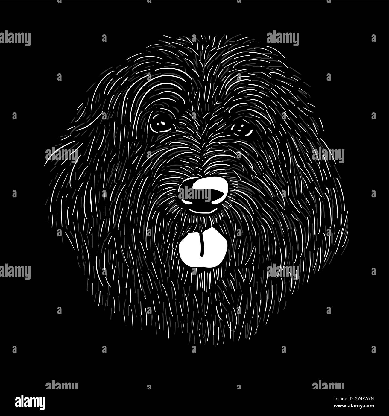 Graphic dog head on black background. Graphic design on a t-shirt. hand ...