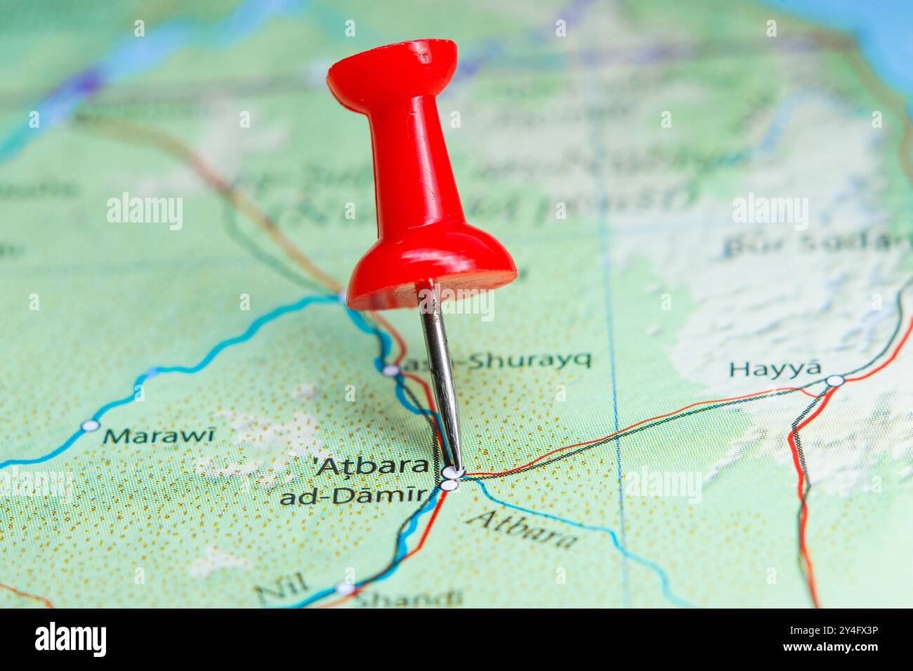 Atbara ad Damir, Sudan pin on map of Africa Stock Photo - Alamy