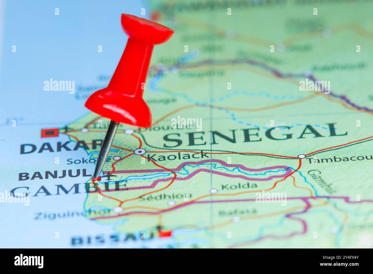 Banjul, Gambia pin on map of Africa Stock Photo - Alamy