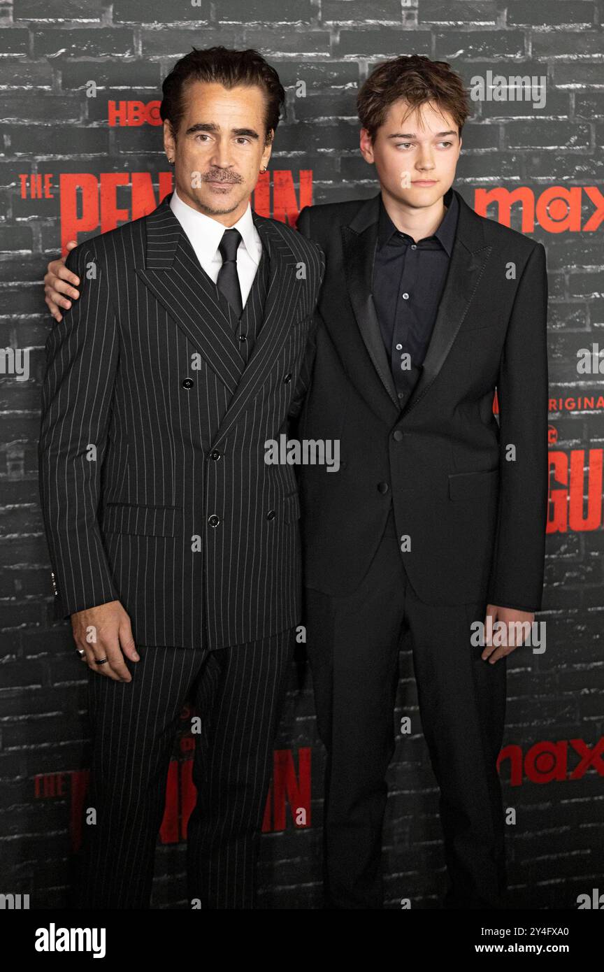Colin Farrell mit Sohn Henry Tadeusz Farrell bei der Premiere der HBO Max Miniserie The Penguin ...