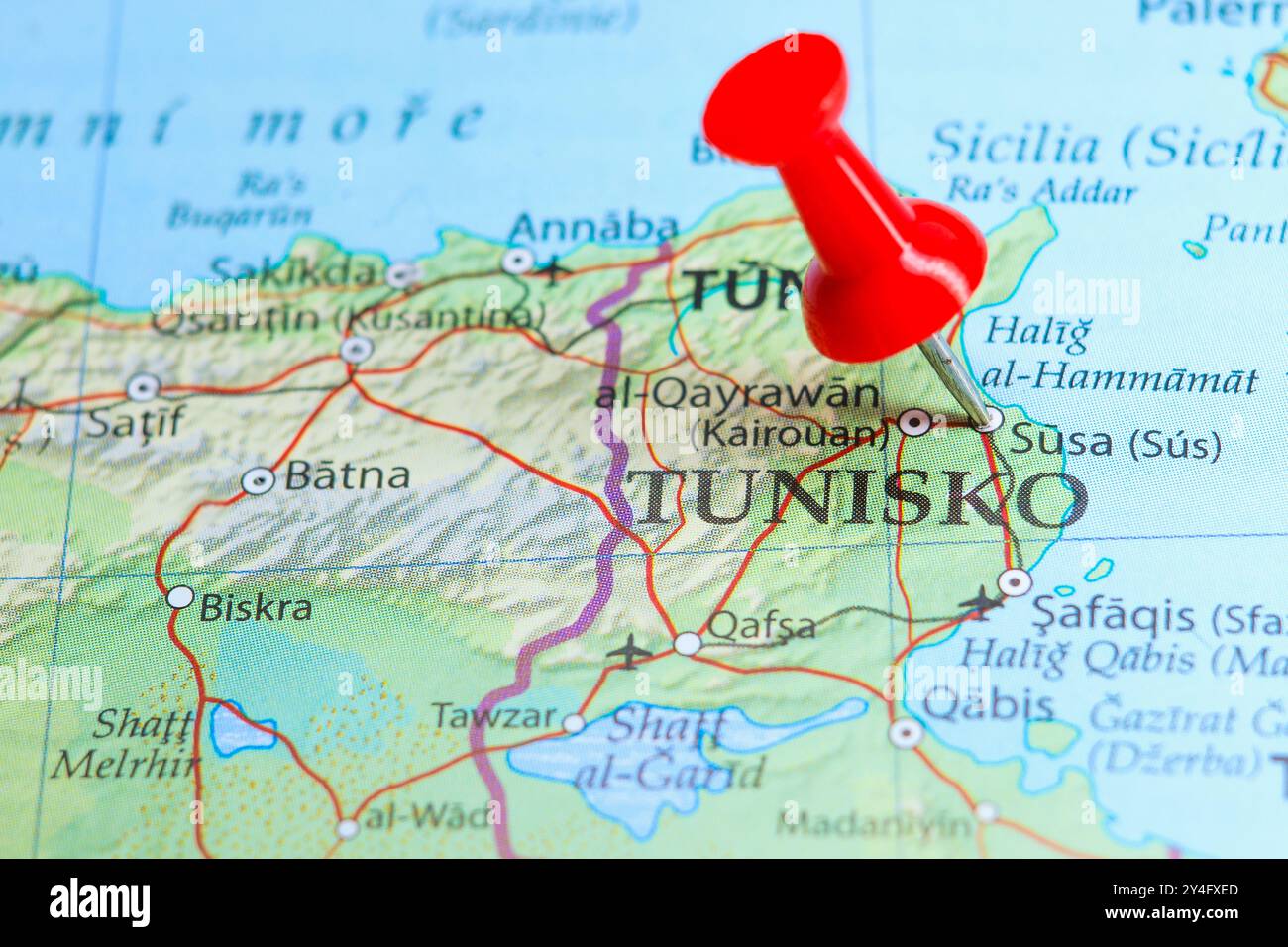 Susa, Tunis pin on map of Africa. Sus Stock Photo - Alamy
