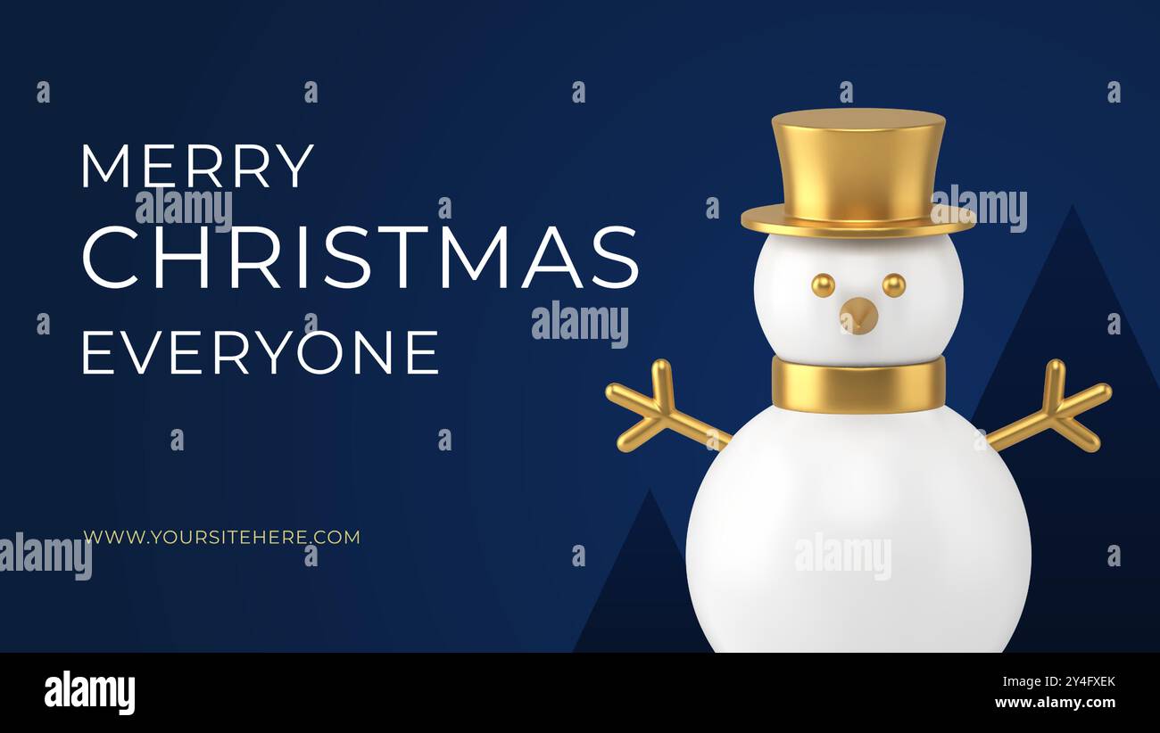 Merry Christmas modern decorative banner premium golden snowman 3d icon ...