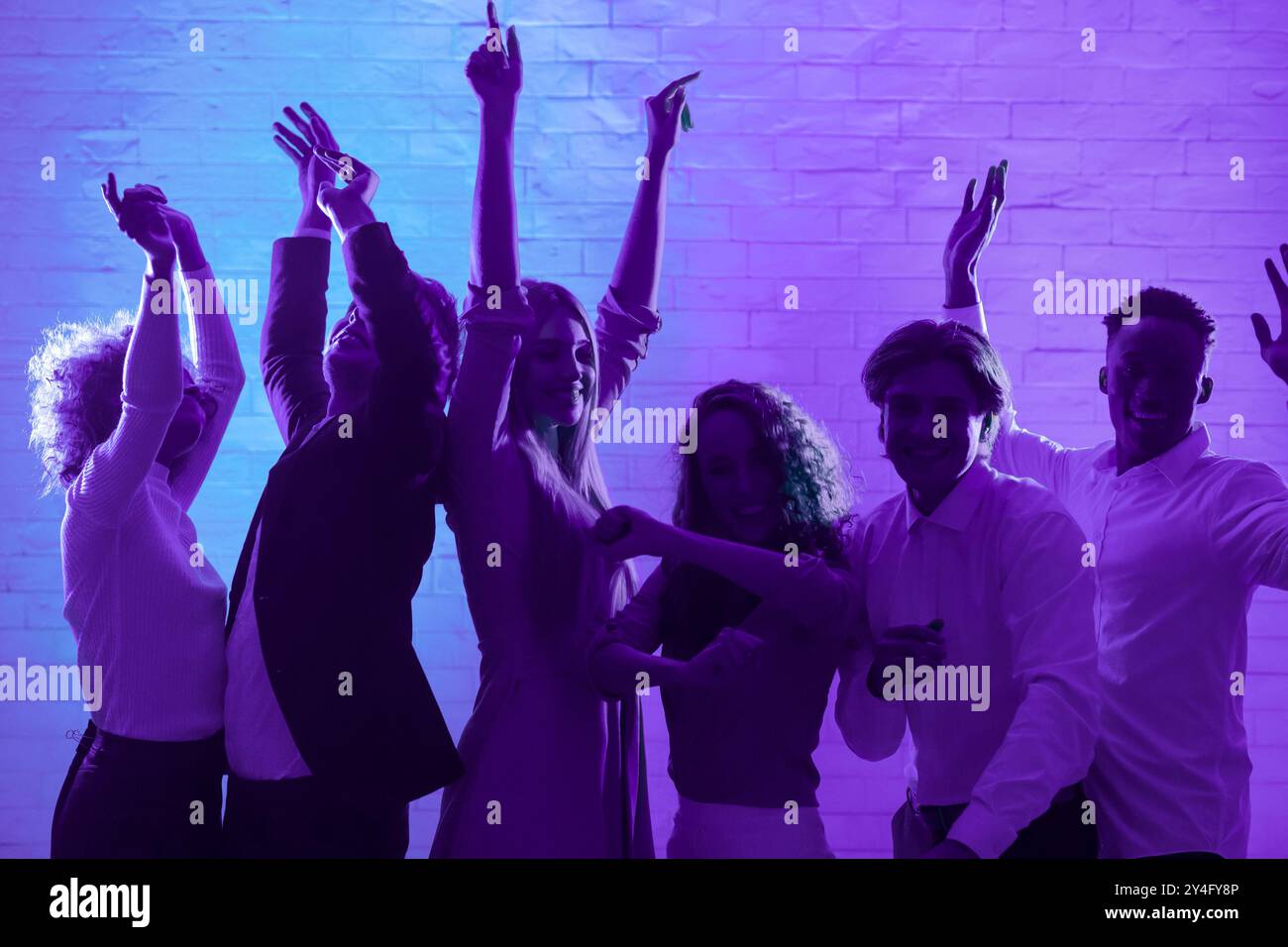 Happy Millennial Friends Dancing Having Fun At Birthday Party Indoor ...