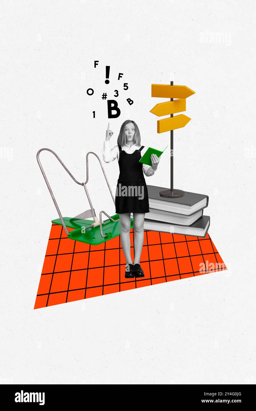 Vertical collage young girl teen education school preparation book ...