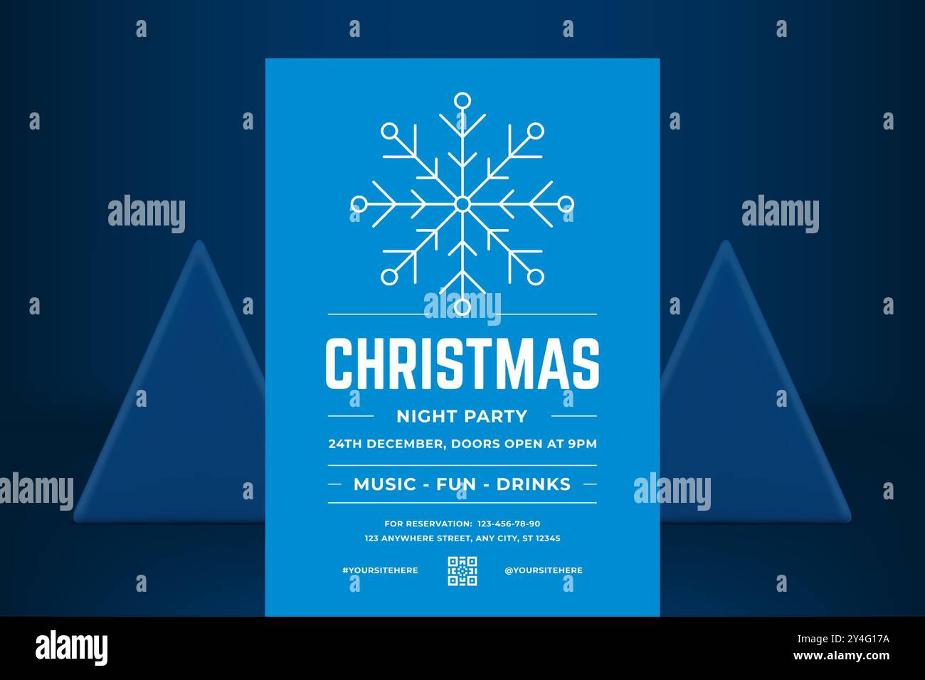 Christmas night music party blue flyer template elegant snowflake ...